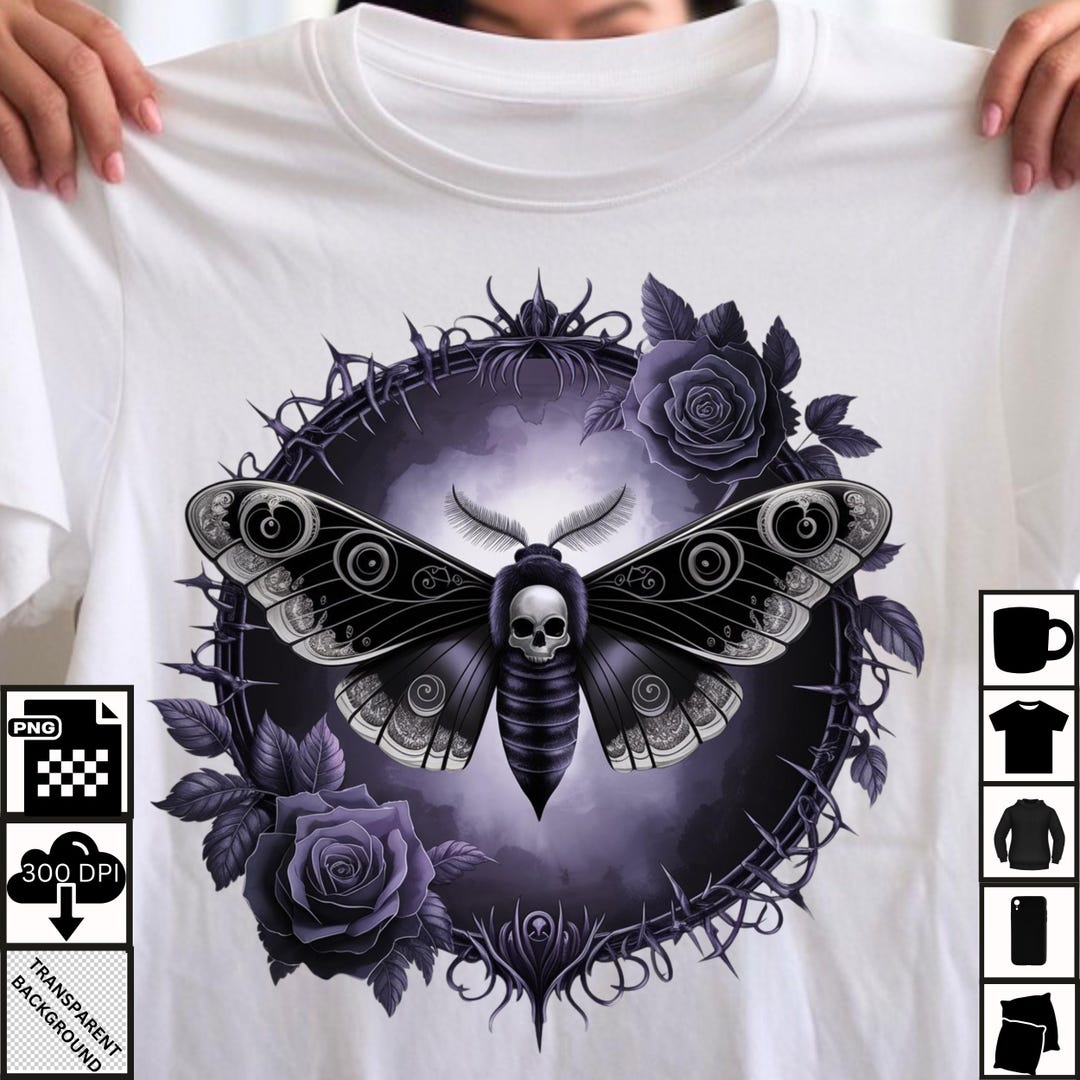 Gothic Moth PNG: Skull & Roses, Barbed Wire Frame (digital Download) - Etsy