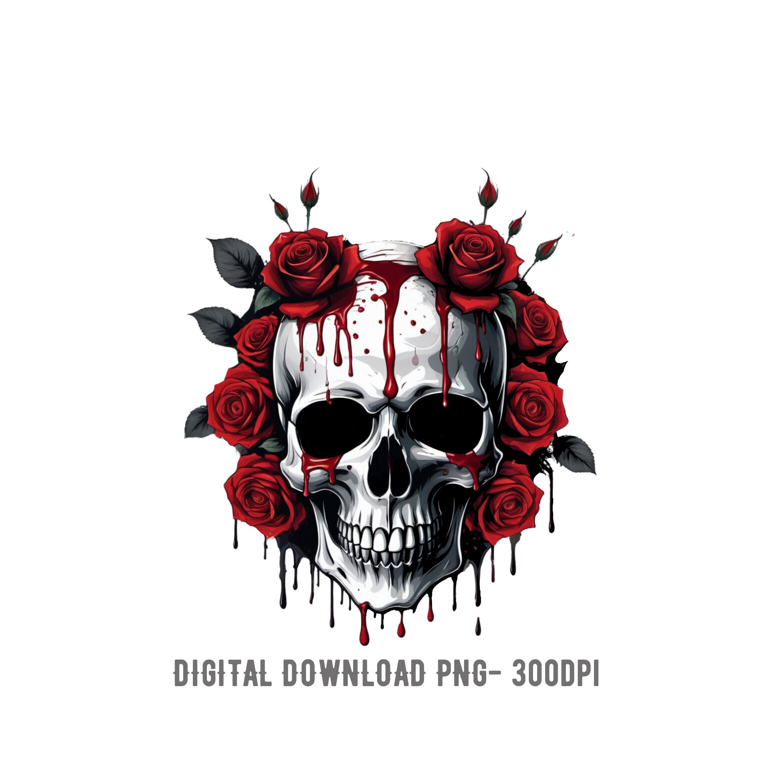 Skull Red Roses PNG, Skull Design Digital Download Clipart, Png for ...