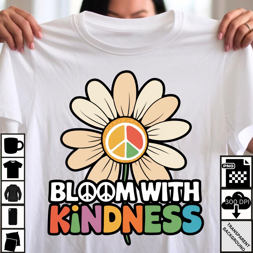 Bloom With Kindness Daisy Art Print - Inspirational Peace Sign Digital ...