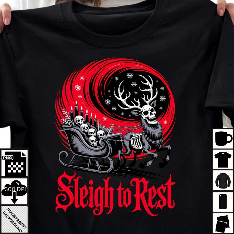 Gothic Christmas PNG: Skull Reindeer Sleigh - Dark Holiday Digital ...