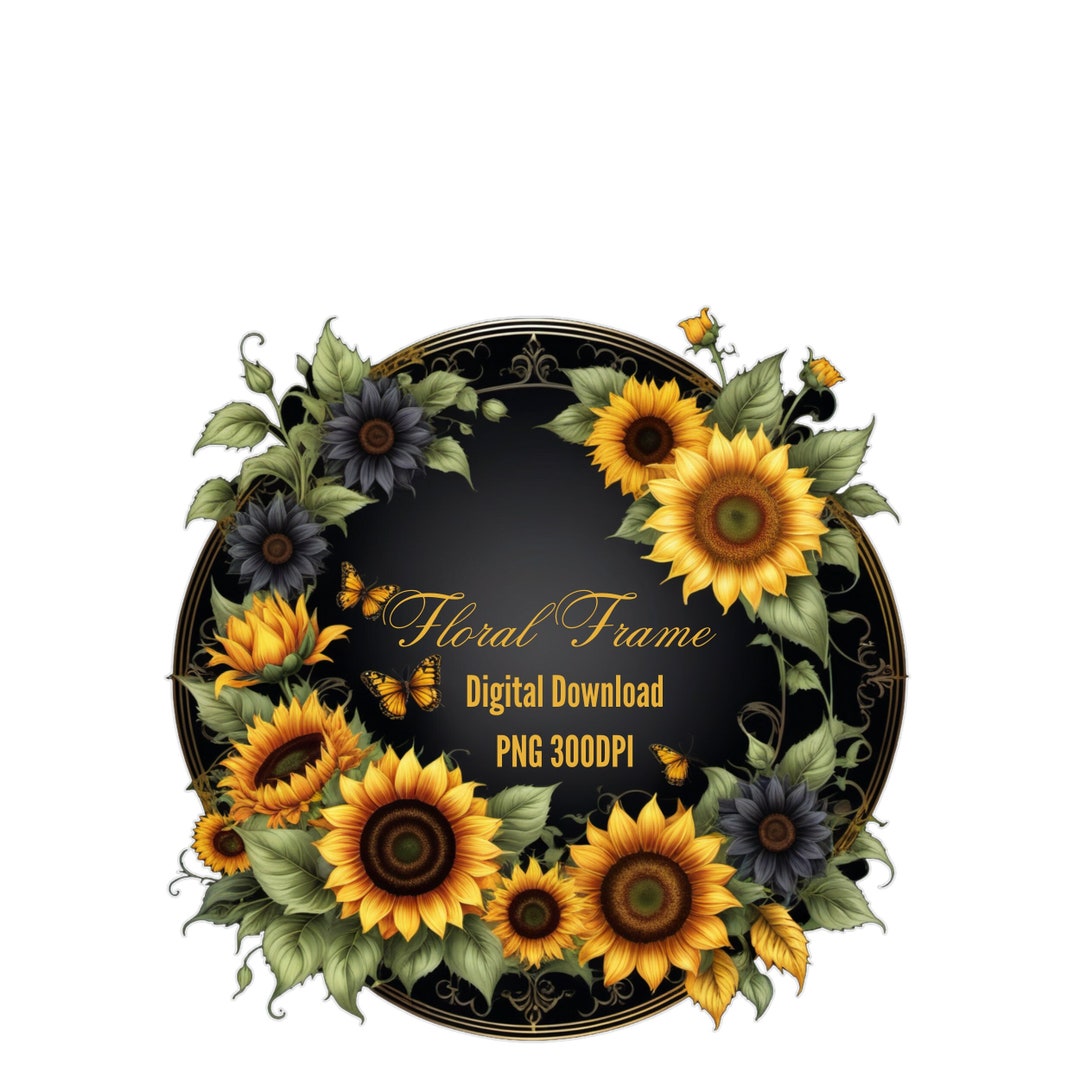 Sunflower Round Frame PNG, Round Frame Digital Clipart, Card Stationary ...