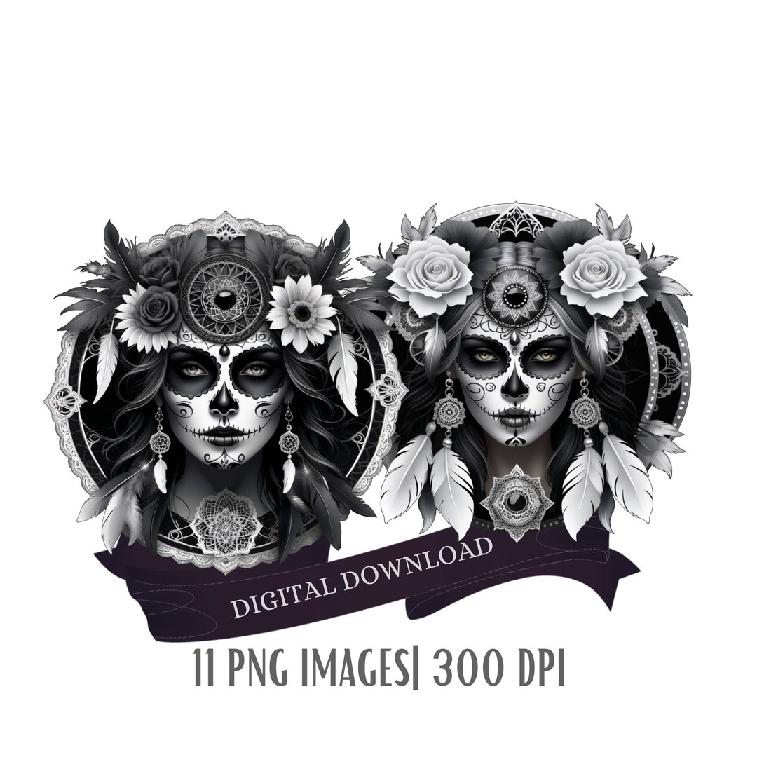 Day of the Dead, Sugar Skull Bundle PNG 11 Images, La Catrina Girls ...