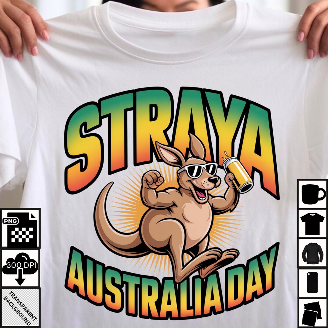 STRAYA Australia Day Kangaroo PNG – Funny Aussie Beer Shirt Design ...