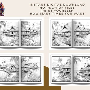 50 Coloring Pages Polynesian Fale House Landscapes & Architecture Adult ...