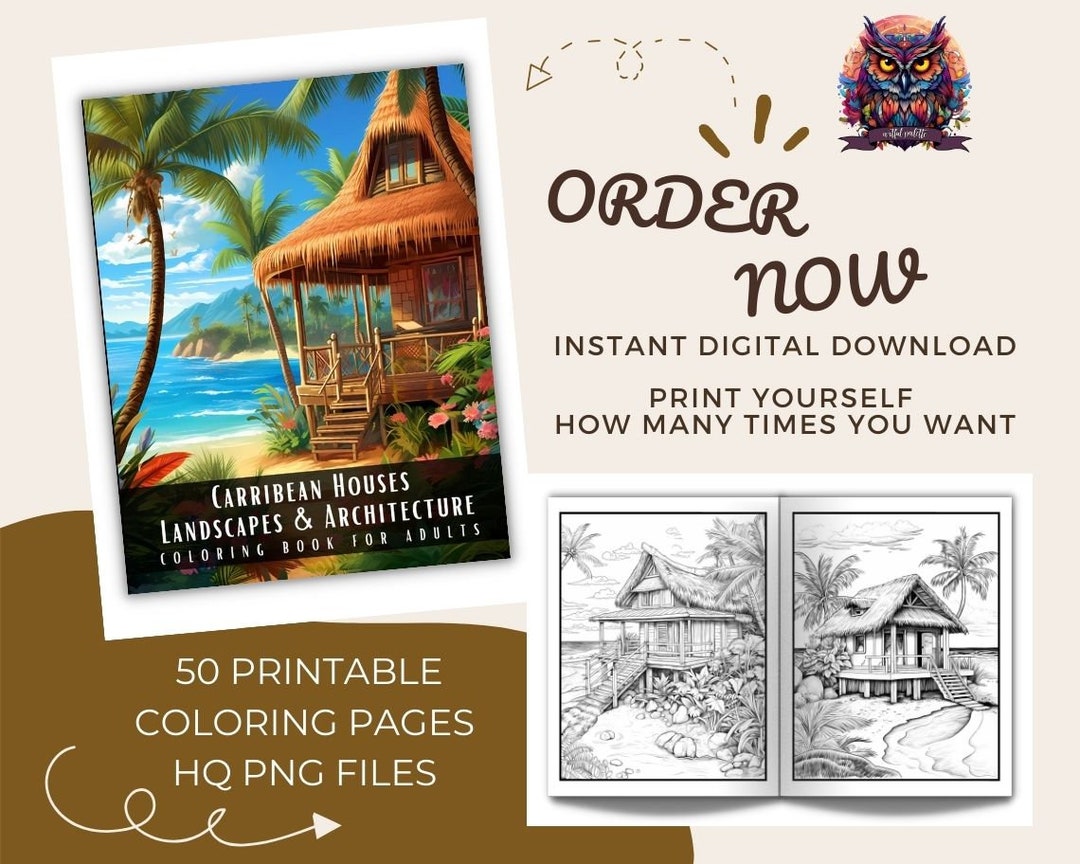 50 Coloring Pages Carribean Houses Landscapes & Architecture Adult ...