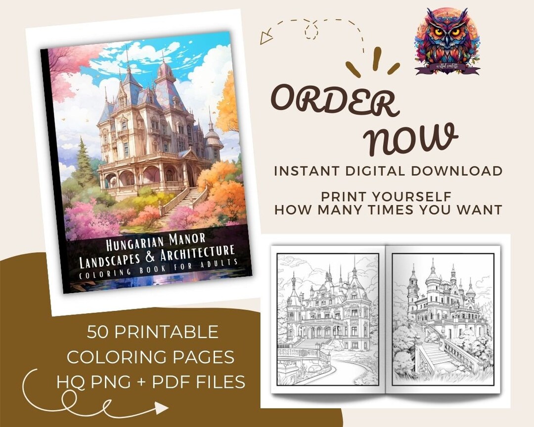 50 Coloring Pages Hungarian Manor Landscapes & Architecture Adult ...