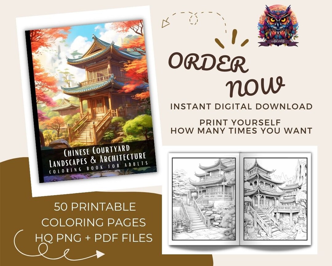 50 Coloring Pages Chinese Courtyard House Landscapes & Architecture ...