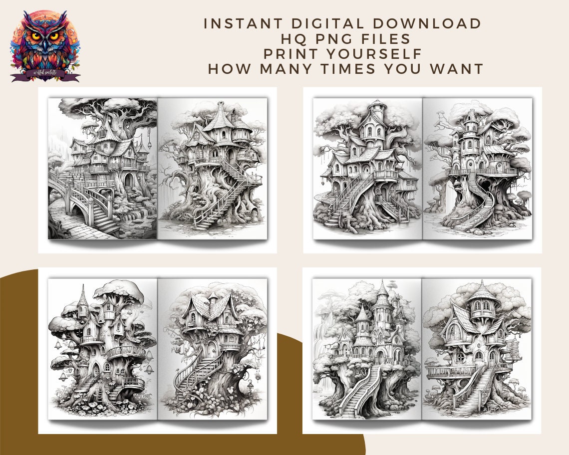 50 Fantasy Houses Vol. 1 Coloring Pages for Teens, Adults and Seniors ...