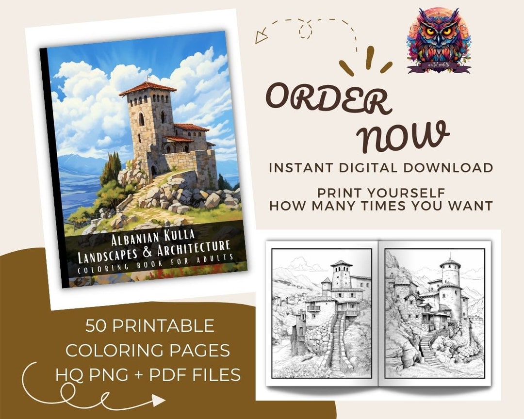 50 Albanian Kulla House Landscapes & Architecture Coloring Pages for ...