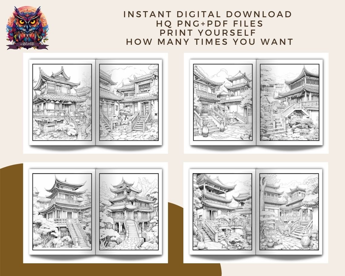 50 Coloring Pages Chinese Courtyard House Landscapes & Architecture ...