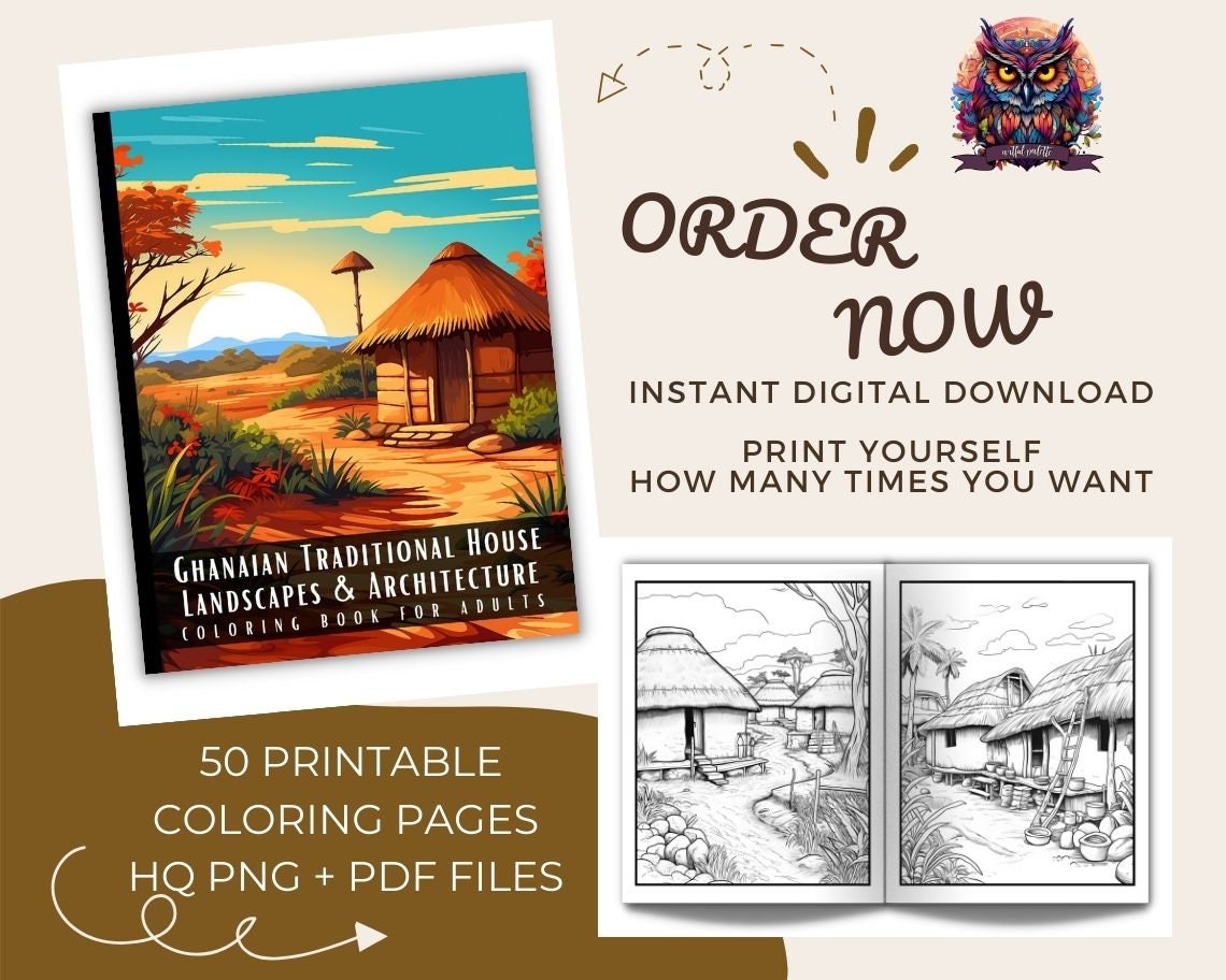 50 Coloring Pages Ghanaian Traditional House Landscapes & Architecture ...
