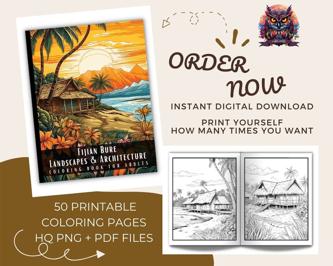 50 Coloring Pages Fijian Bure House Landscapes & Architecture Adult ...