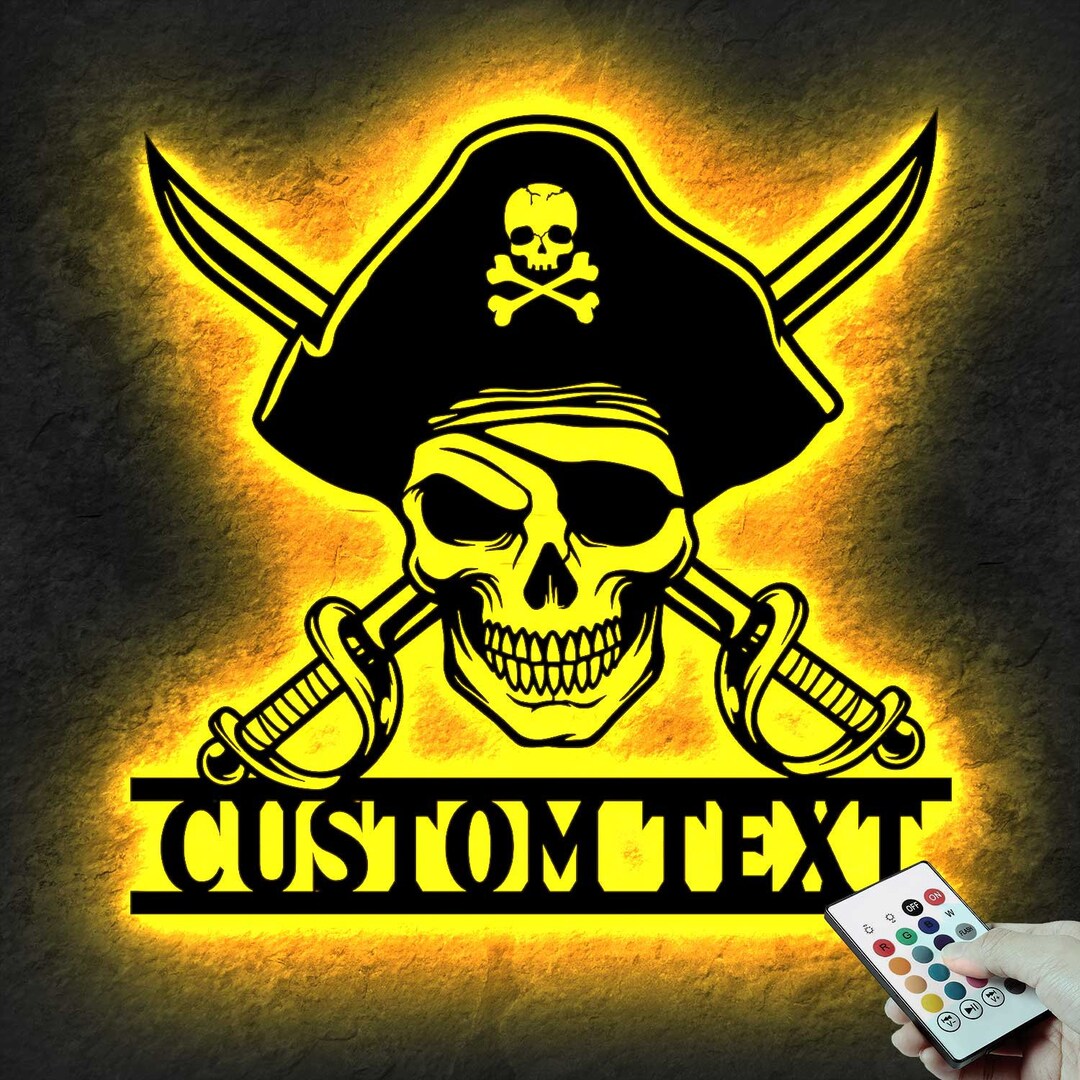 Custom Pirate Skull Metal Wall Art LED Light, Personalized Pirate Ship ...