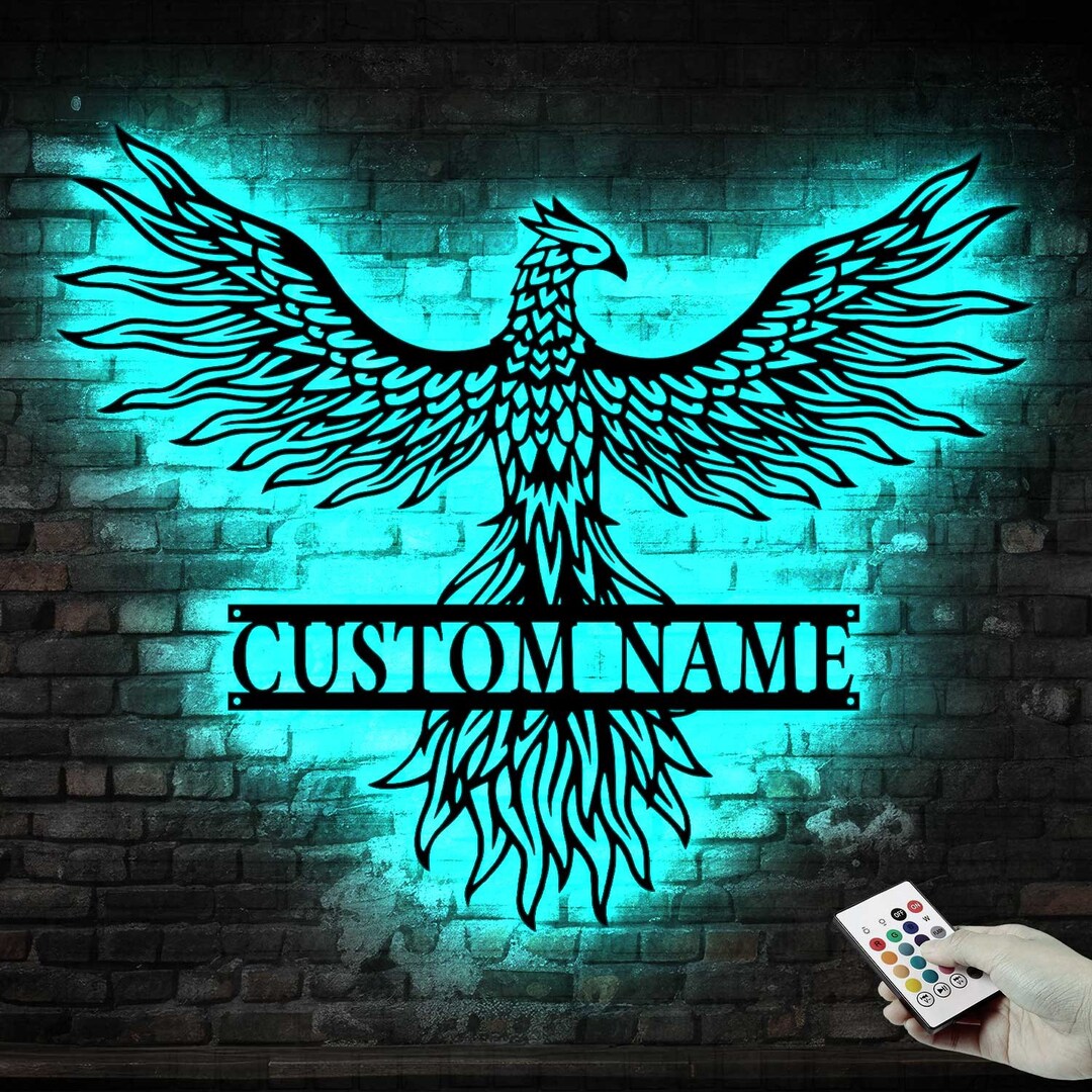 Rising Phoenix Metal Wall Art With Led Lights, Personalized Metal Wall ...