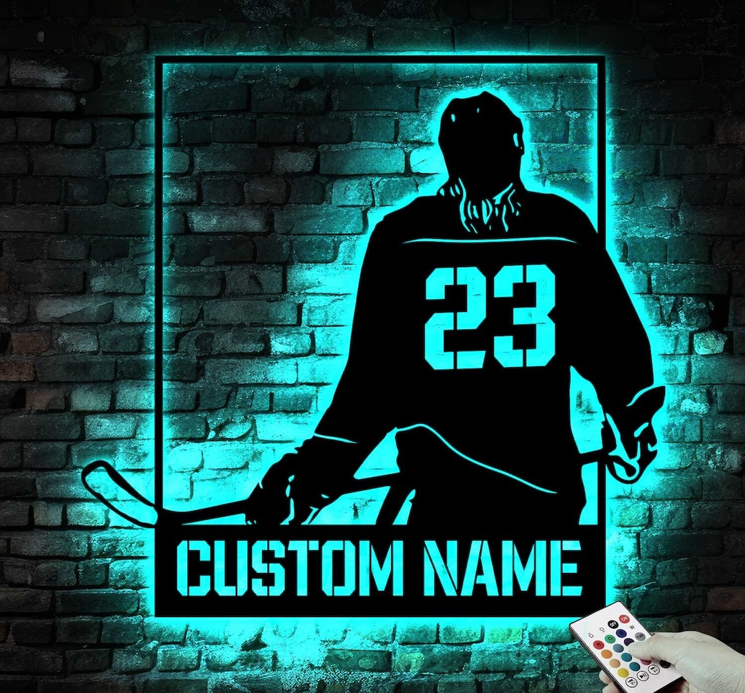 Personalized Girl Hockey Metal Sign, LED Hockey Stick Metal Wall Art ...
