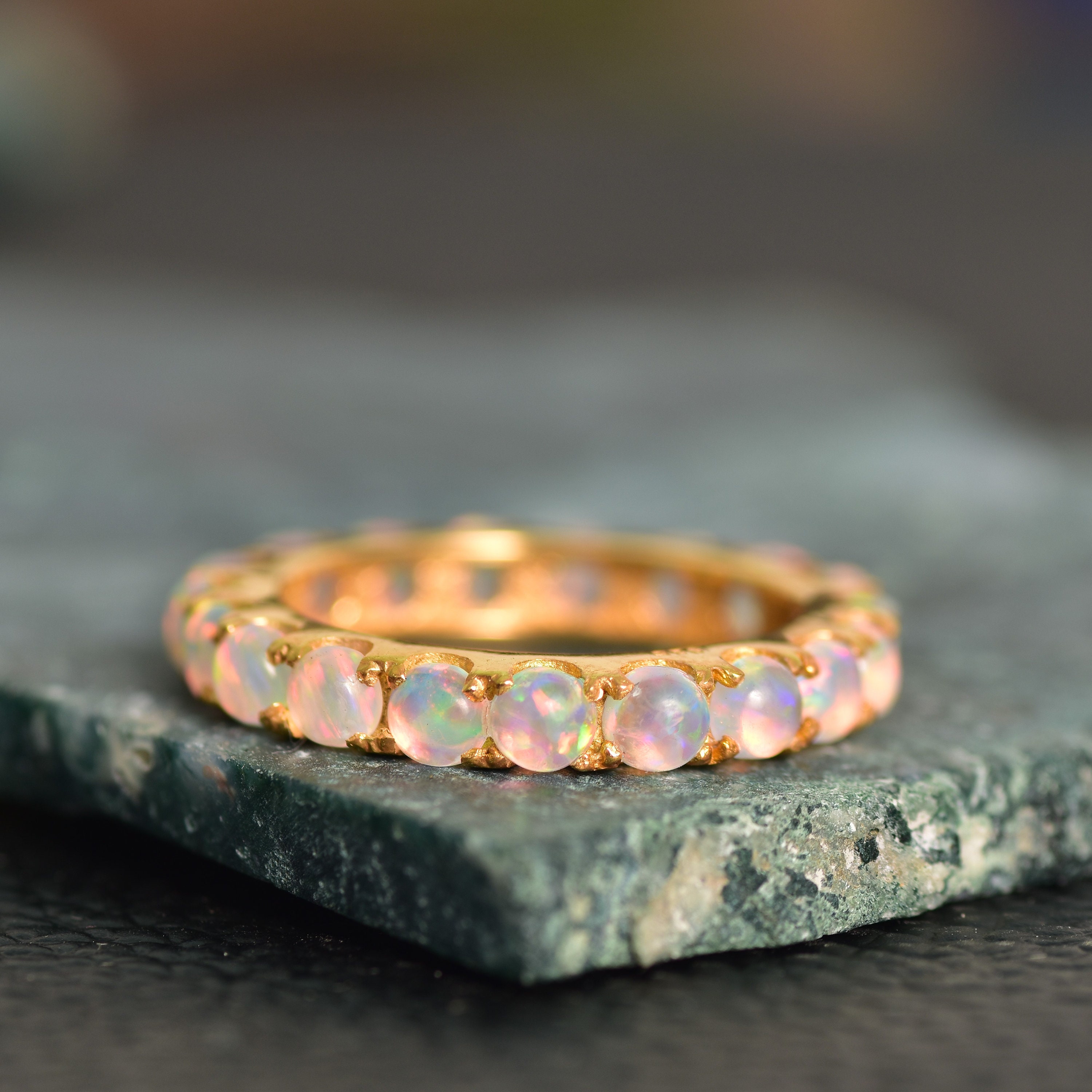 Opal Eternity Ring, Dainty Opal Ring, Gold Opal Ring, Silver Opal Ring, Minimalist Ring, Opal ...