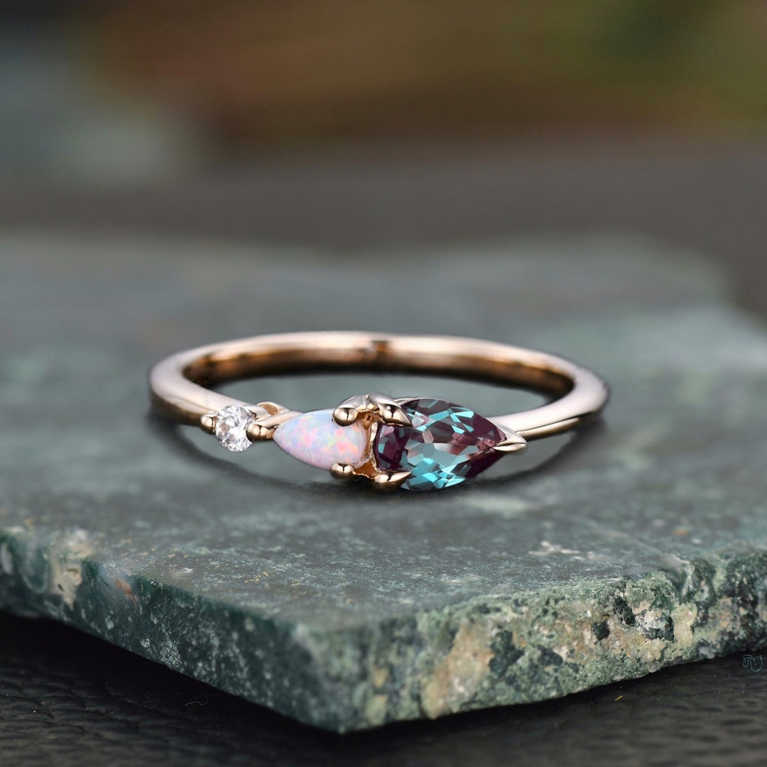Vintage Alexandrite Opal Engagement Ring, Moss Agate & Opal Wedding ...