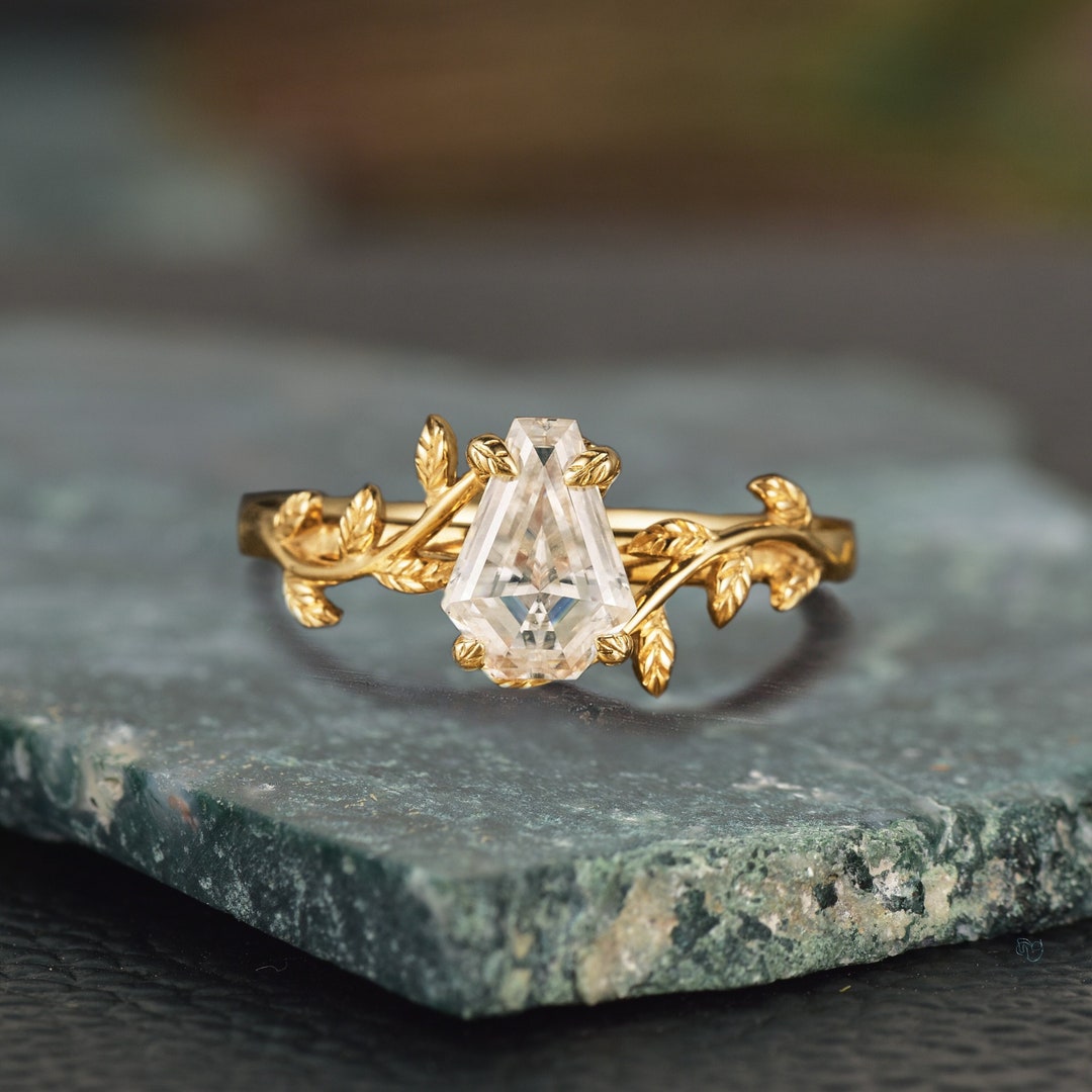 Vintage Coffin Moissanite Engagement Ring: Leaf Vine Sterling Silver ...
