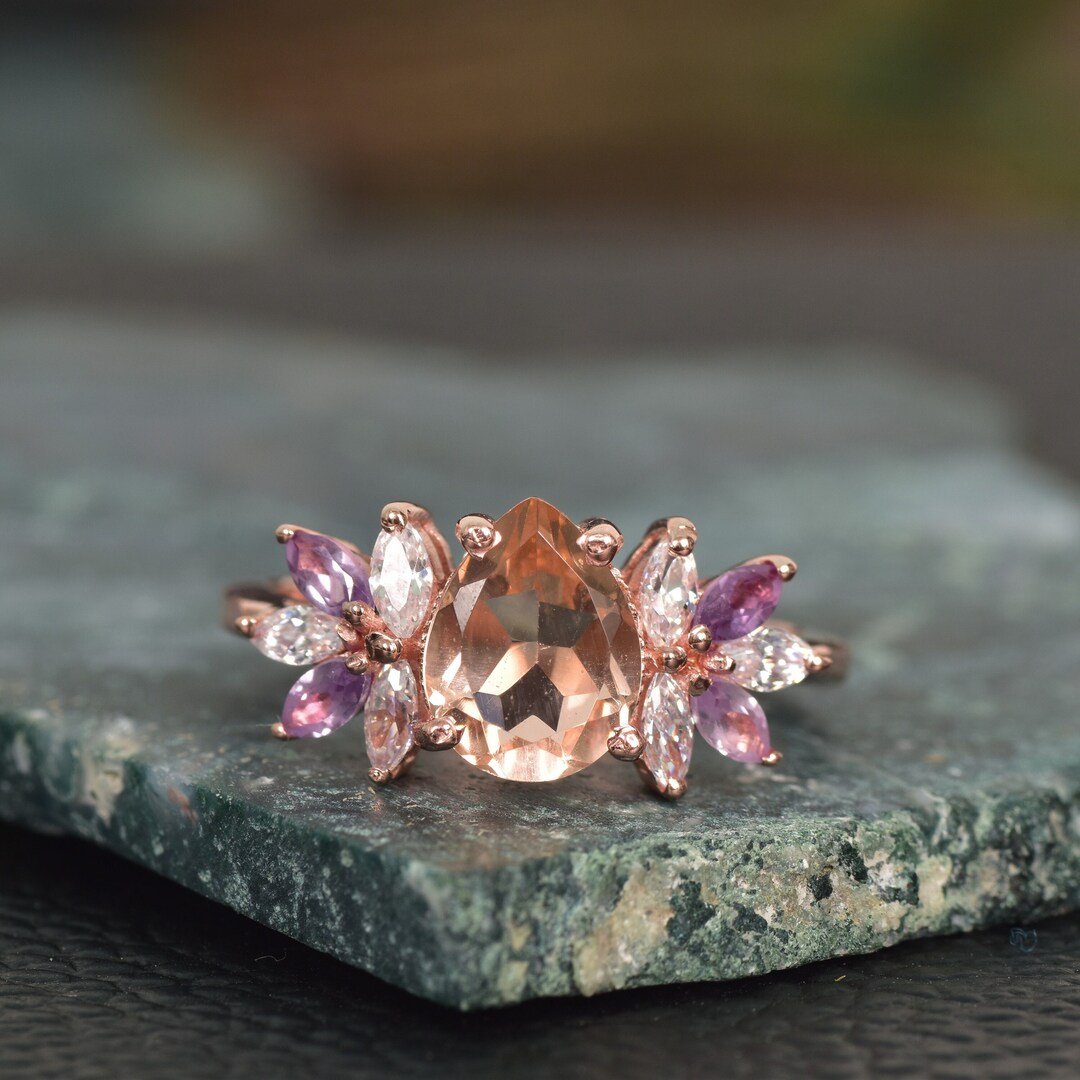 Vintage Morganite Engagement Ring, Teardrop Morganite Ring, Unique Pear ...