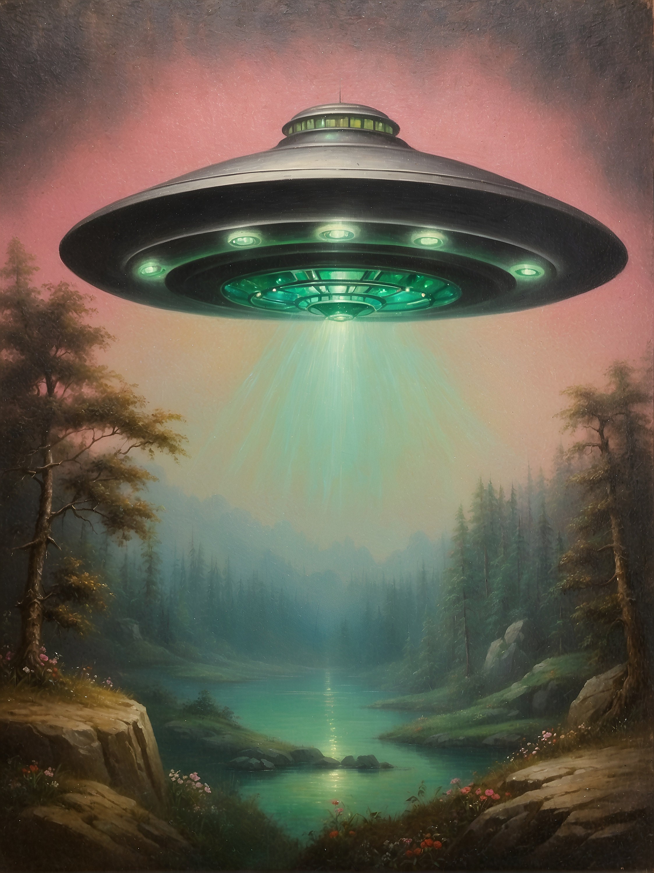 Fantasy Ufo Oil Painting, Ufo Flying Saucer Ufo Art, Digital ...