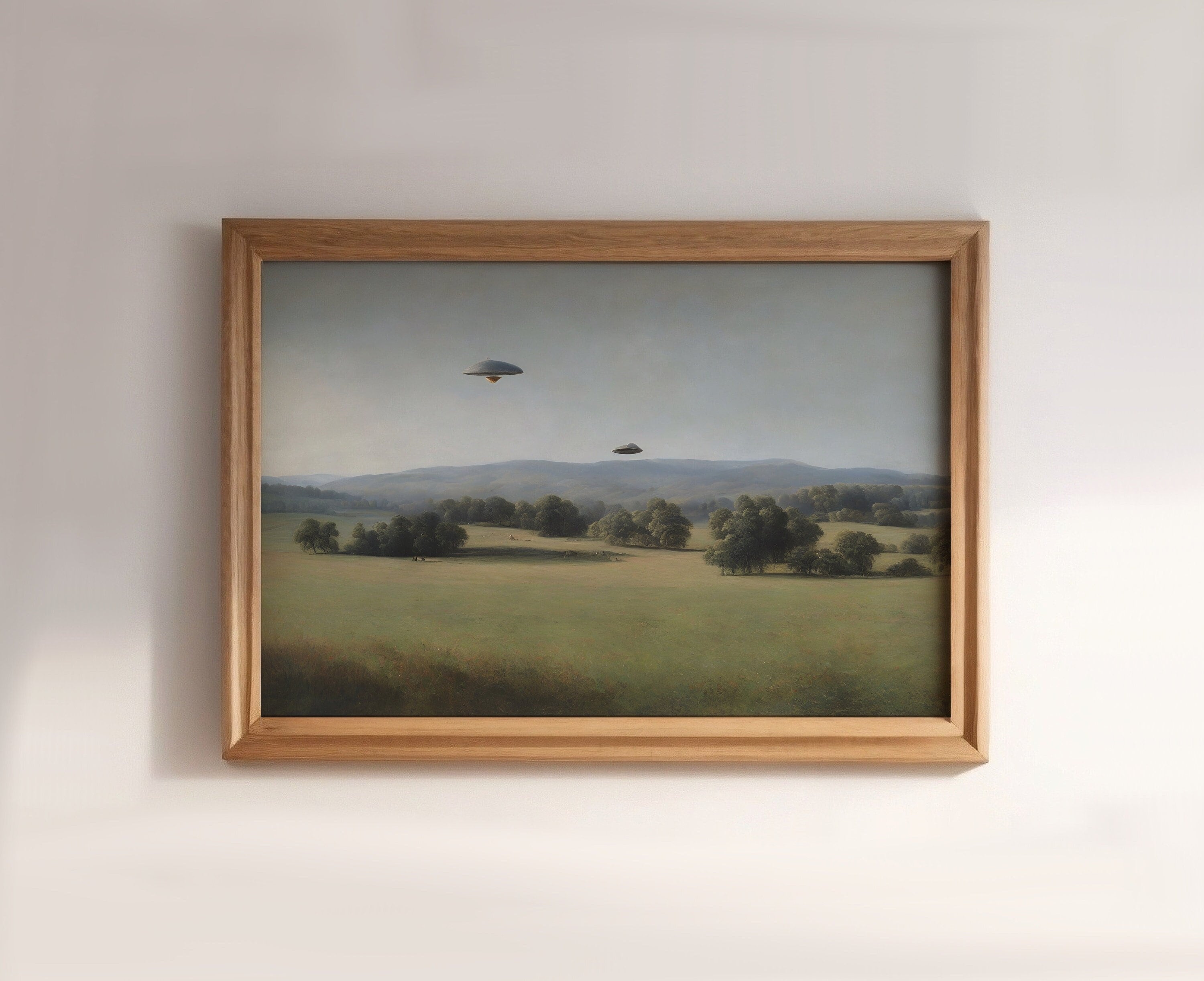 Landscape UFO Painting, Aesthetic Wall Art, UFO Print, Digital Download ...
