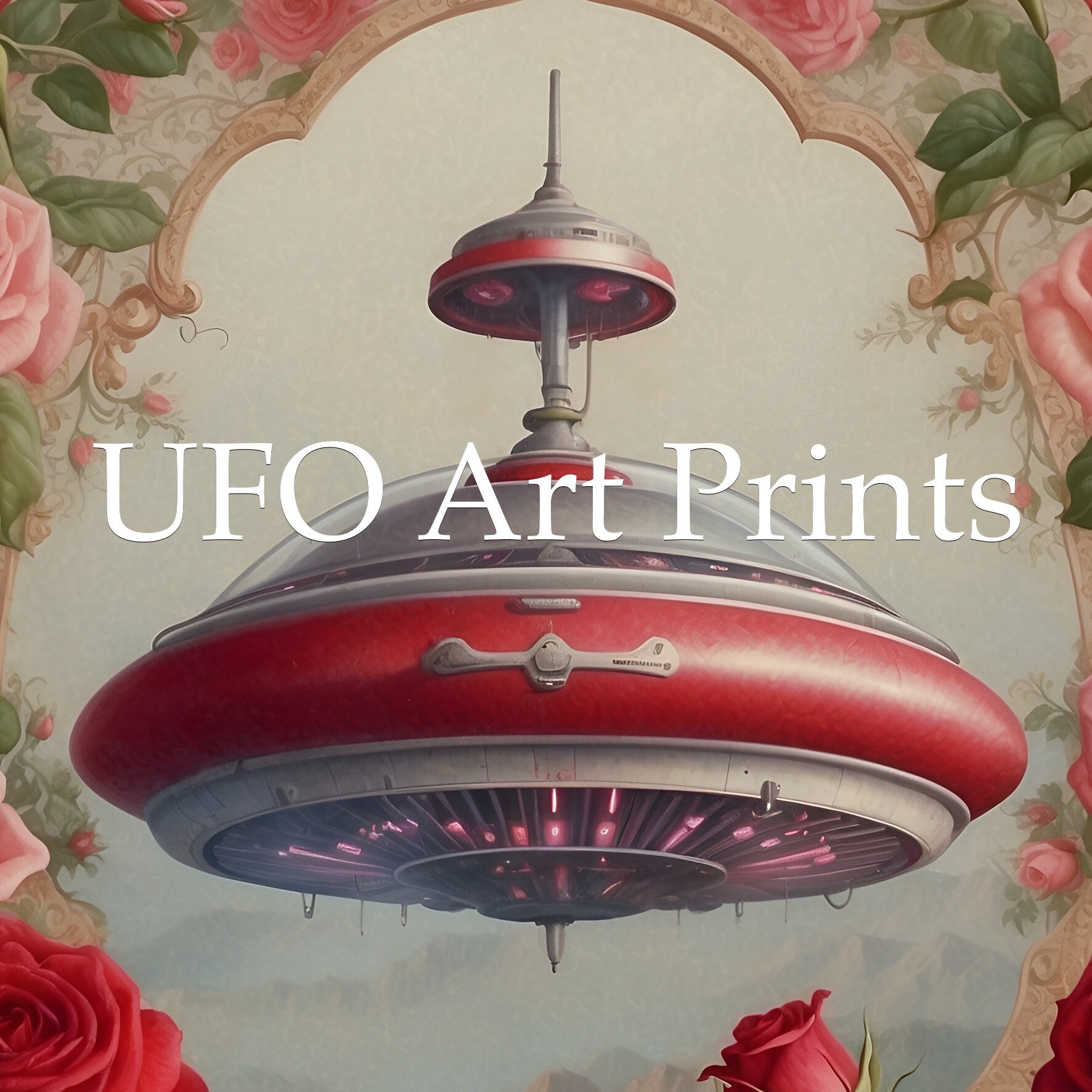 Flower Ufo Art, Vintage Rose Ufo Painting, Paper Flower Backdrop ...