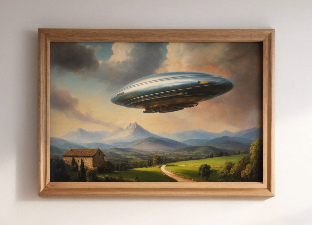 Vintage UFO Painting, Alien Spaceship Painting, UFO Art Print, Digital ...