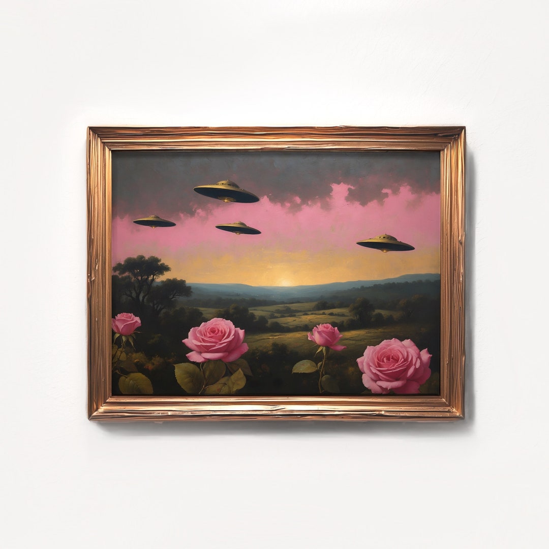 Pink Rose Painting, UFO Art for Her, Rose Impasto Oil Painting, Vintage ...