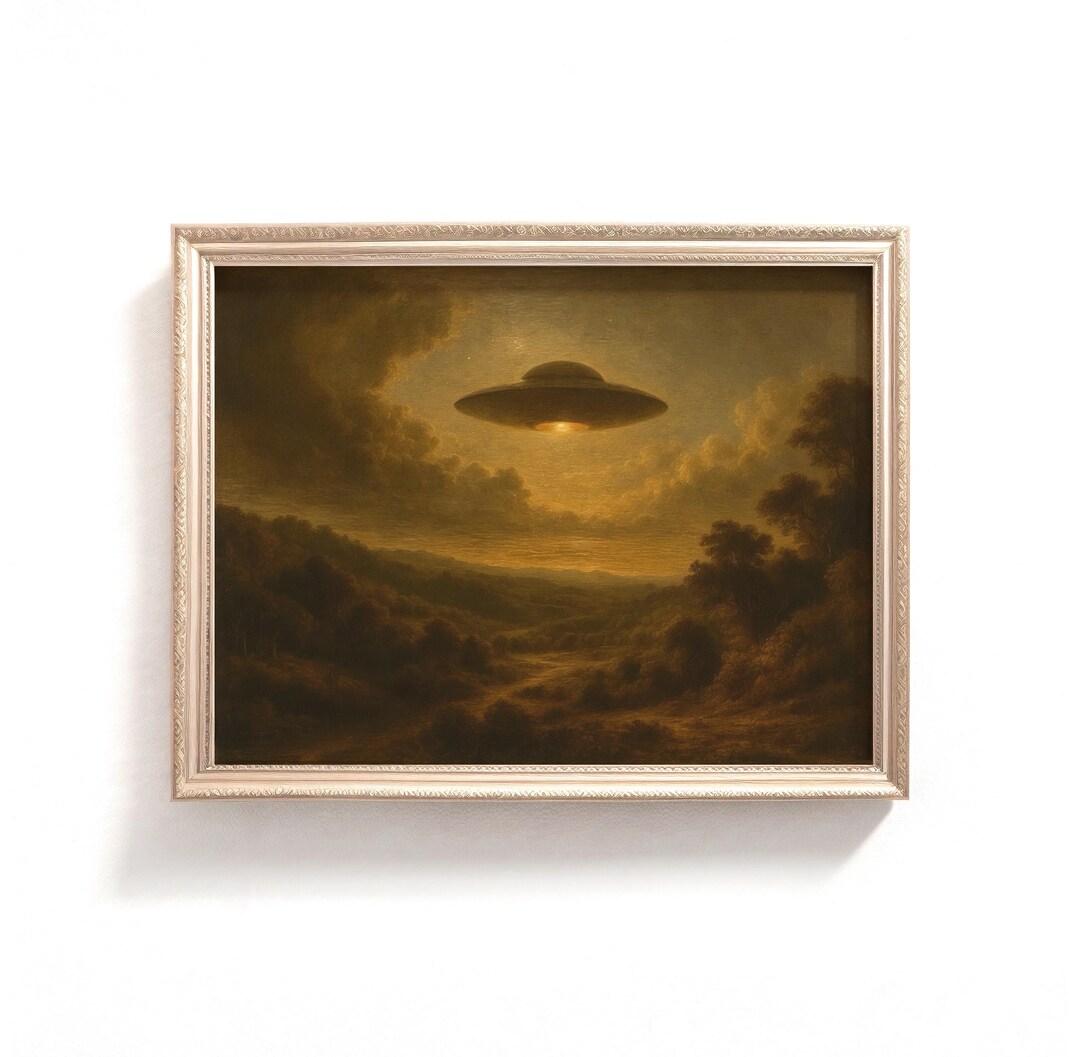 Vintage UFO Art Print, Digital Download, Alien Spaceship in Classical ...