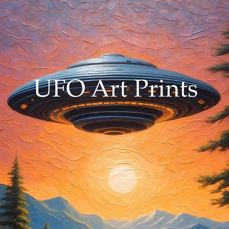 Impasto Sunset Ufo Painting, Mountain Landscape Ufo Art, Digital ...