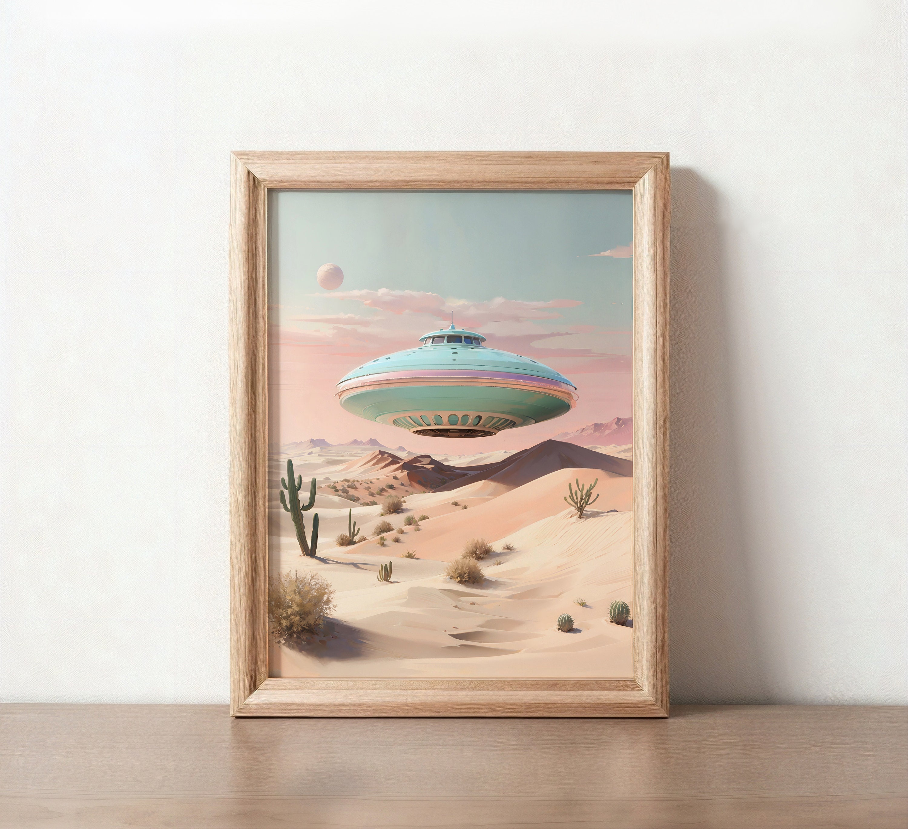 Atomic Ufo Art, 1950s Atomic Ufo Painting, Pastel Digital Printable UFO ...