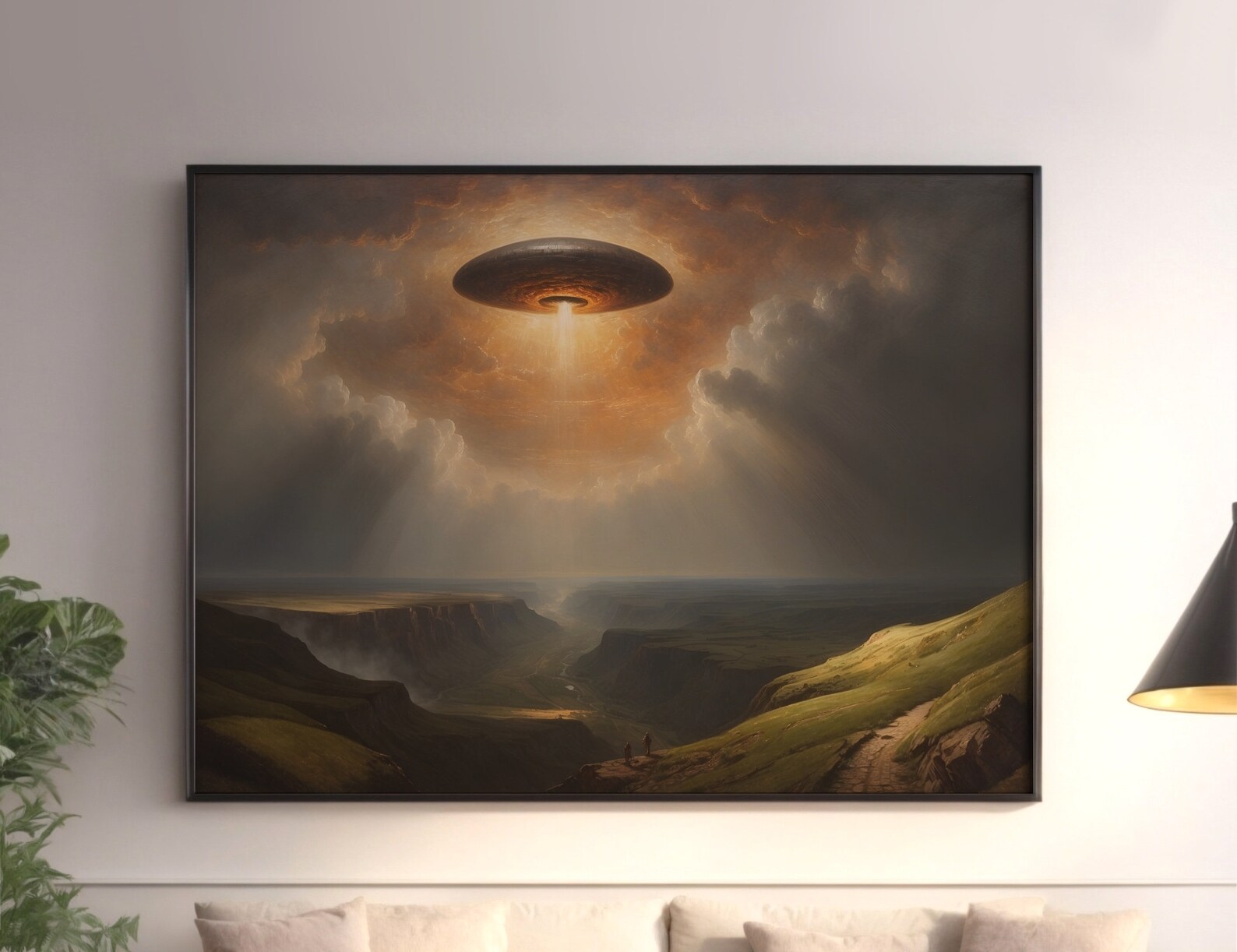 Vintage Impasto Landscape Ufo Painting, Ufo Decor Wall Hanging, Digital ...