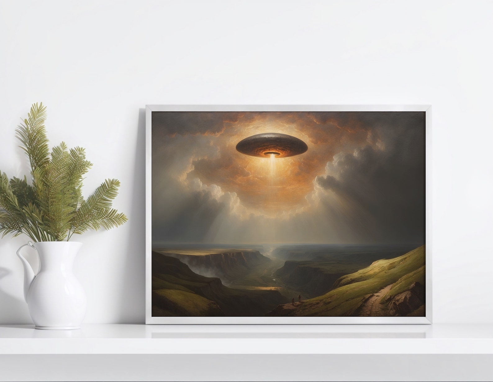 Vintage Impasto Landscape Ufo Painting, Ufo Decor Wall Hanging, Digital ...