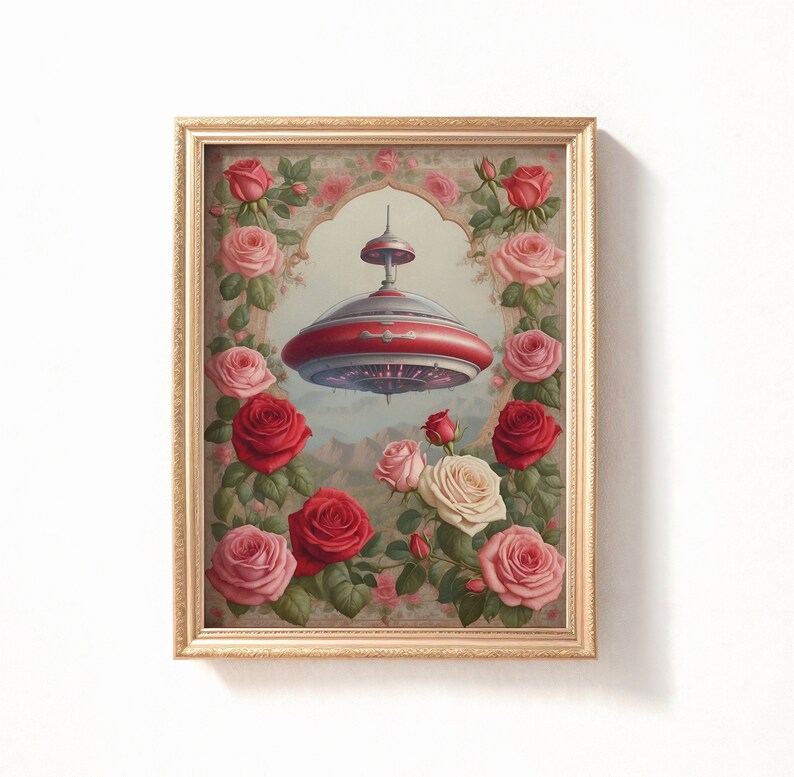 Flower Ufo Art, Vintage Rose Ufo Painting, Paper Flower Backdrop ...