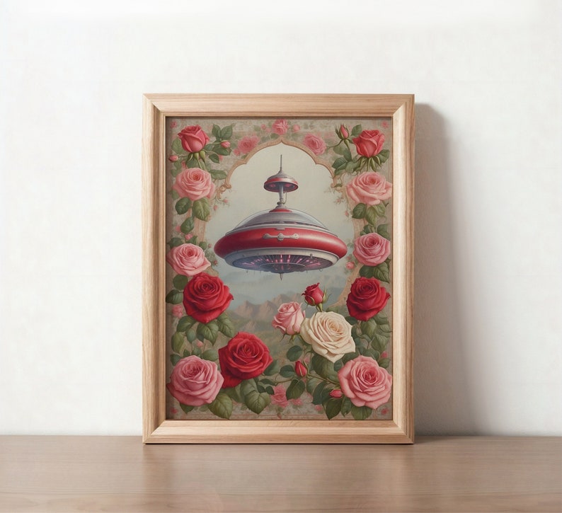 Flower Ufo Art, Vintage Rose Ufo Painting, Paper Flower Backdrop ...