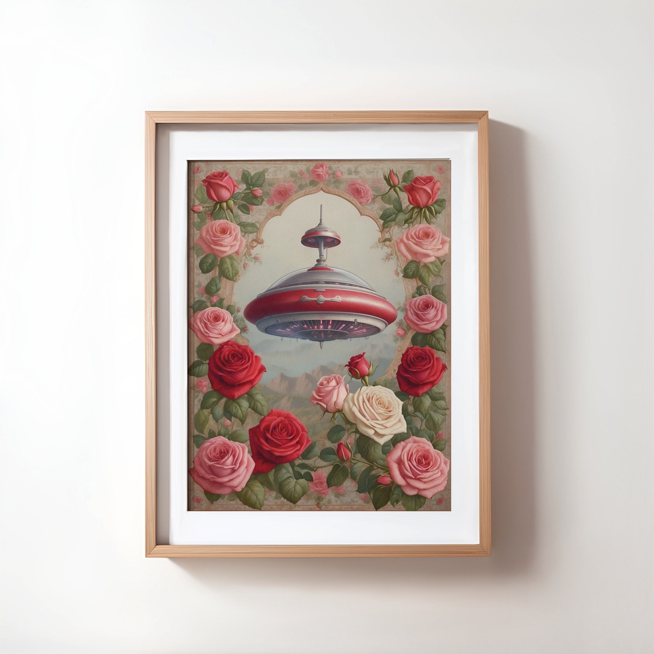 Flower Ufo Art, Vintage Rose Ufo Painting, Paper Flower Backdrop ...