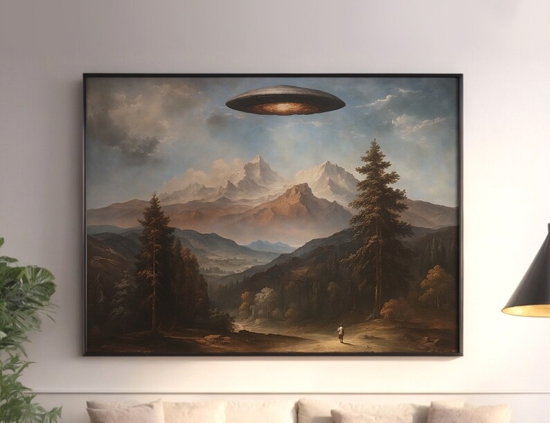 Moody Rustic Landscape Ufo Art, Vintage UFO Painting, UFO Print ...