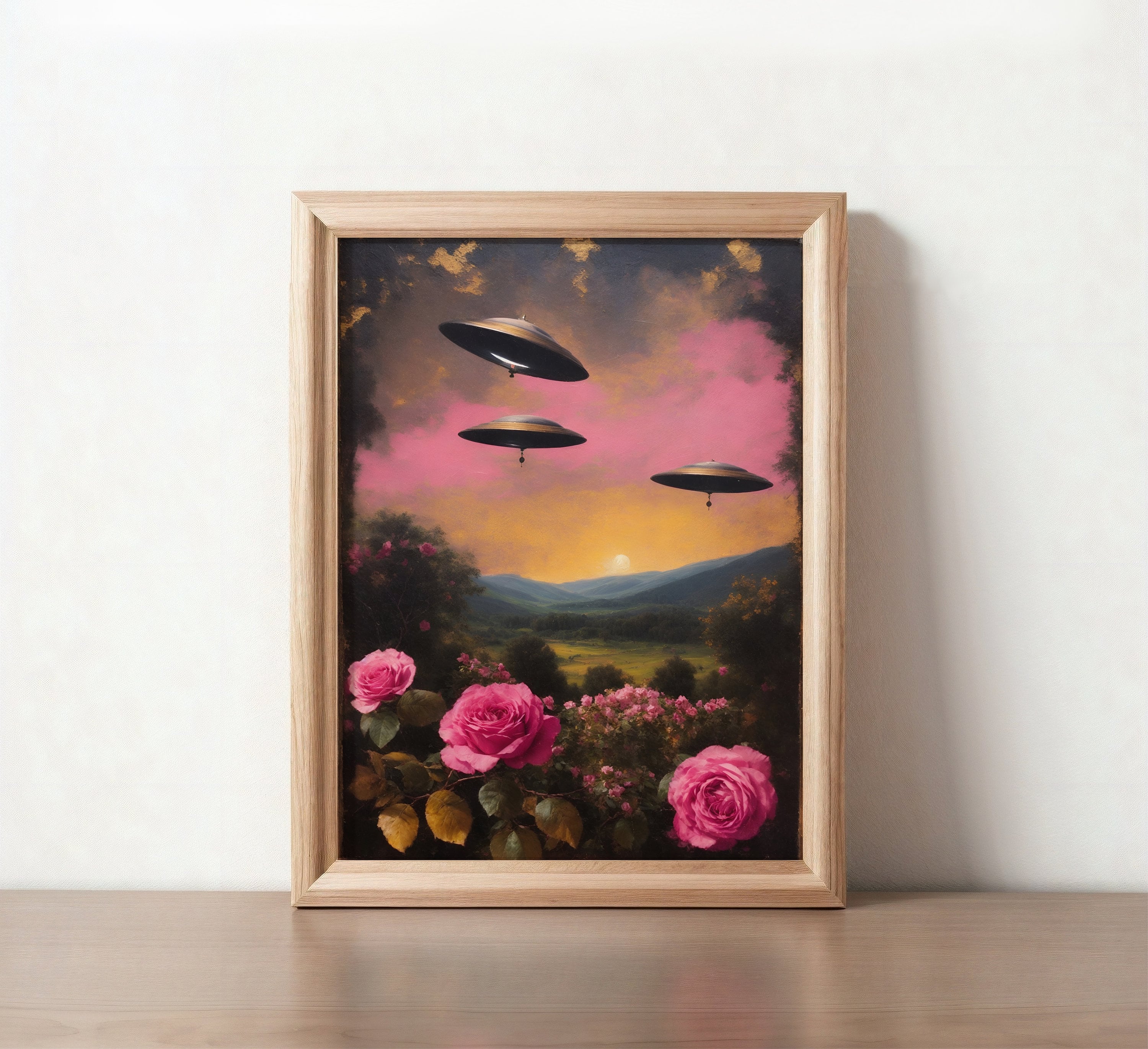 Pink Rose Painting, UFO Art for Her, Rose Impasto Oil Painting, Vintage ...