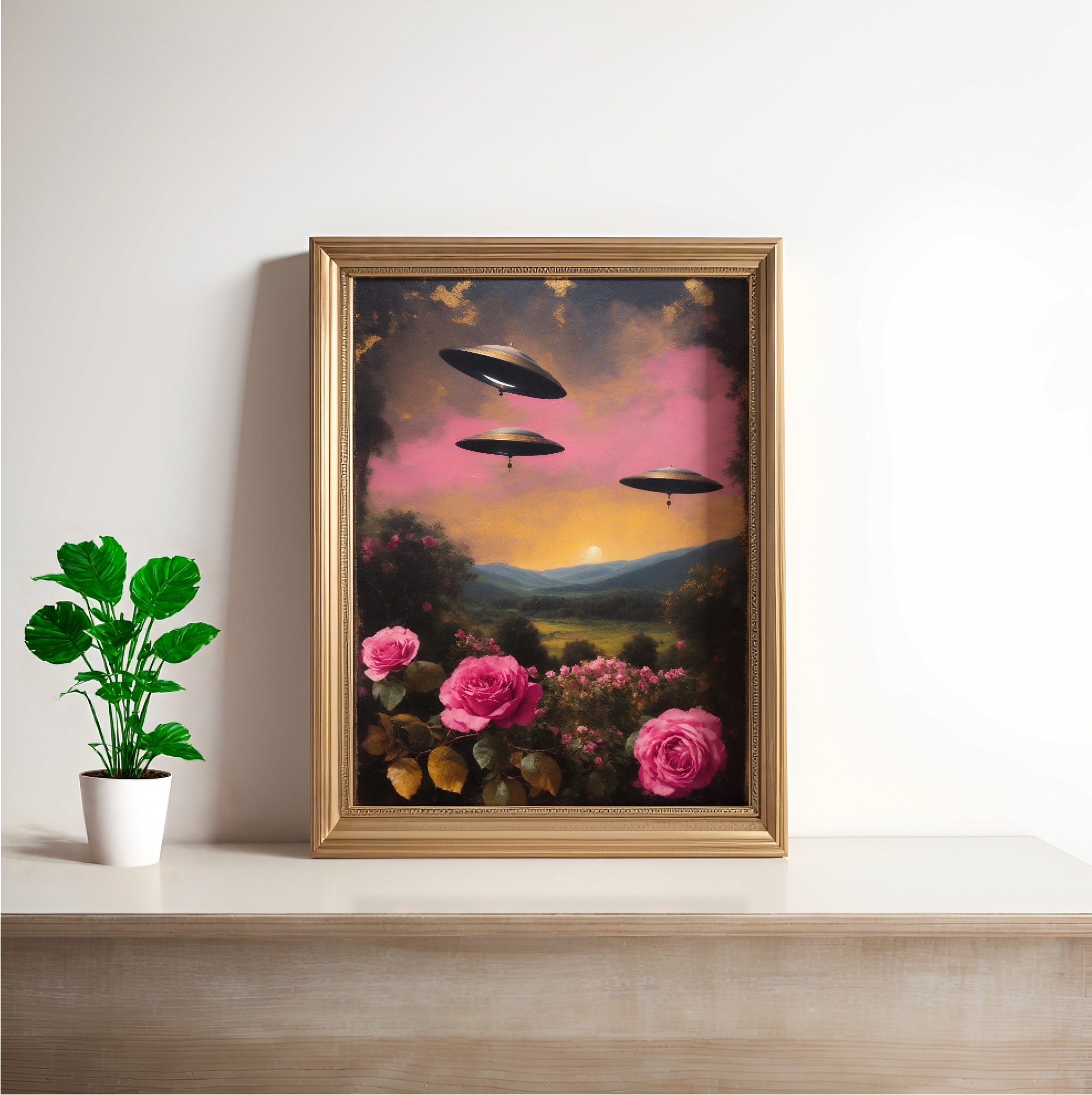 Pink Rose Painting, UFO Art for Her, Rose Impasto Oil Painting, Vintage ...