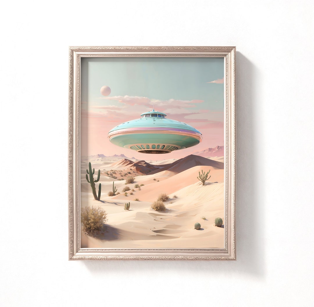 Atomic Ufo Art, 1950s Atomic Ufo Painting, Pastel Digital Printable UFO ...
