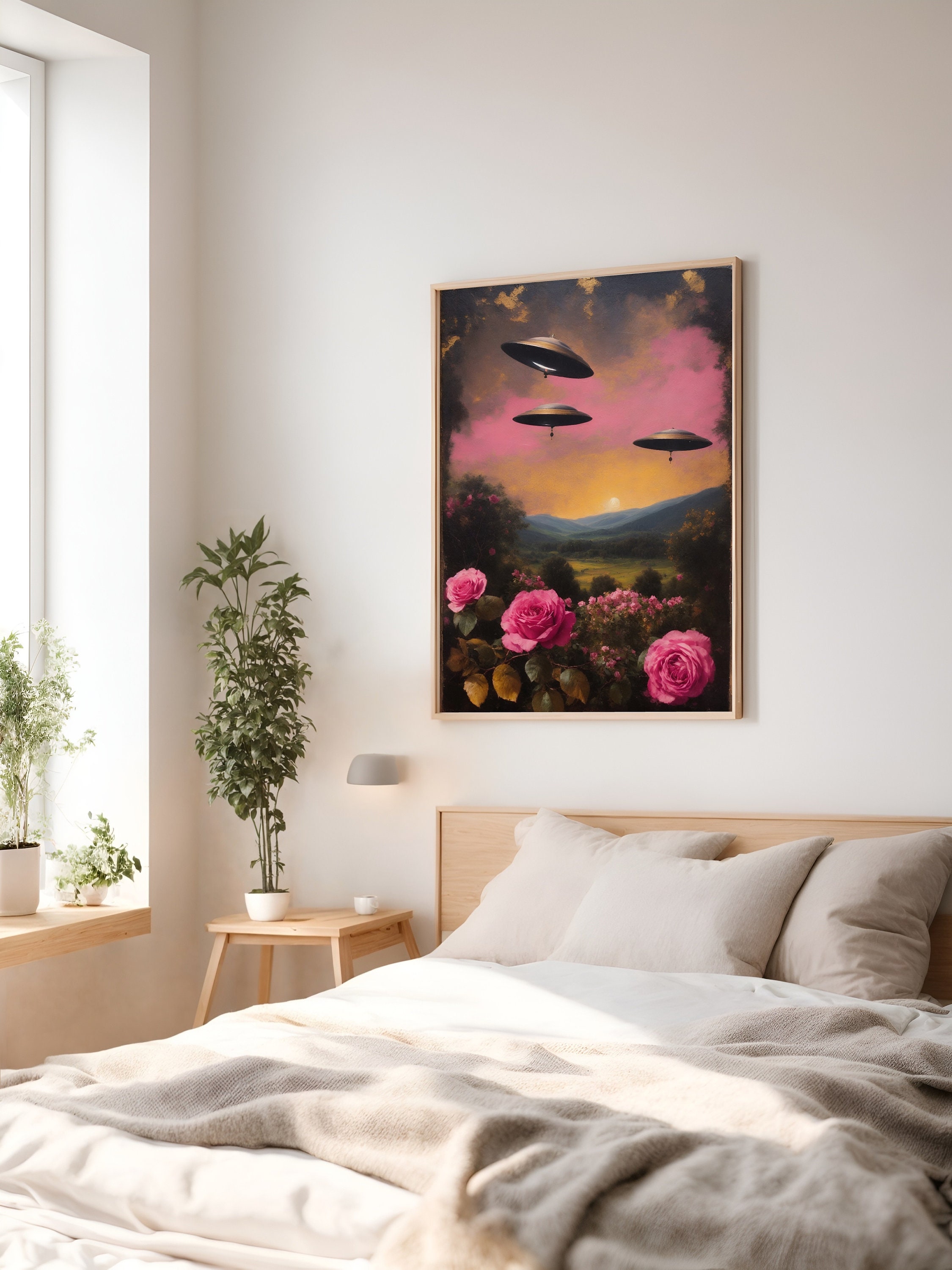 Pink Rose Painting, UFO Art for Her, Rose Impasto Oil Painting, Vintage ...