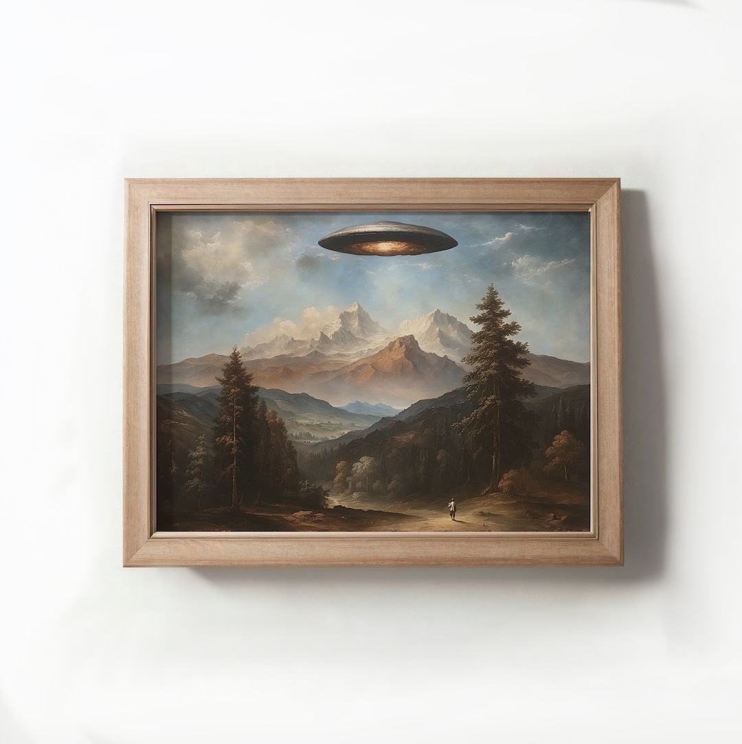 Moody Rustic Landscape Ufo Art, Vintage UFO Painting, UFO Print ...