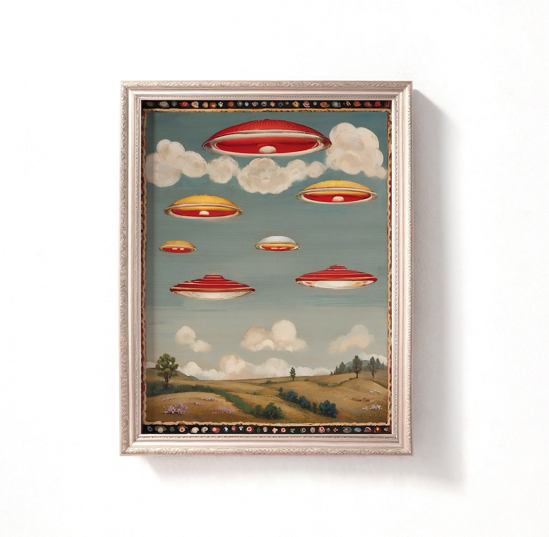 Vintage Ufo Painting, Trippy Space Art, Tapestry Ufo Art Print ...