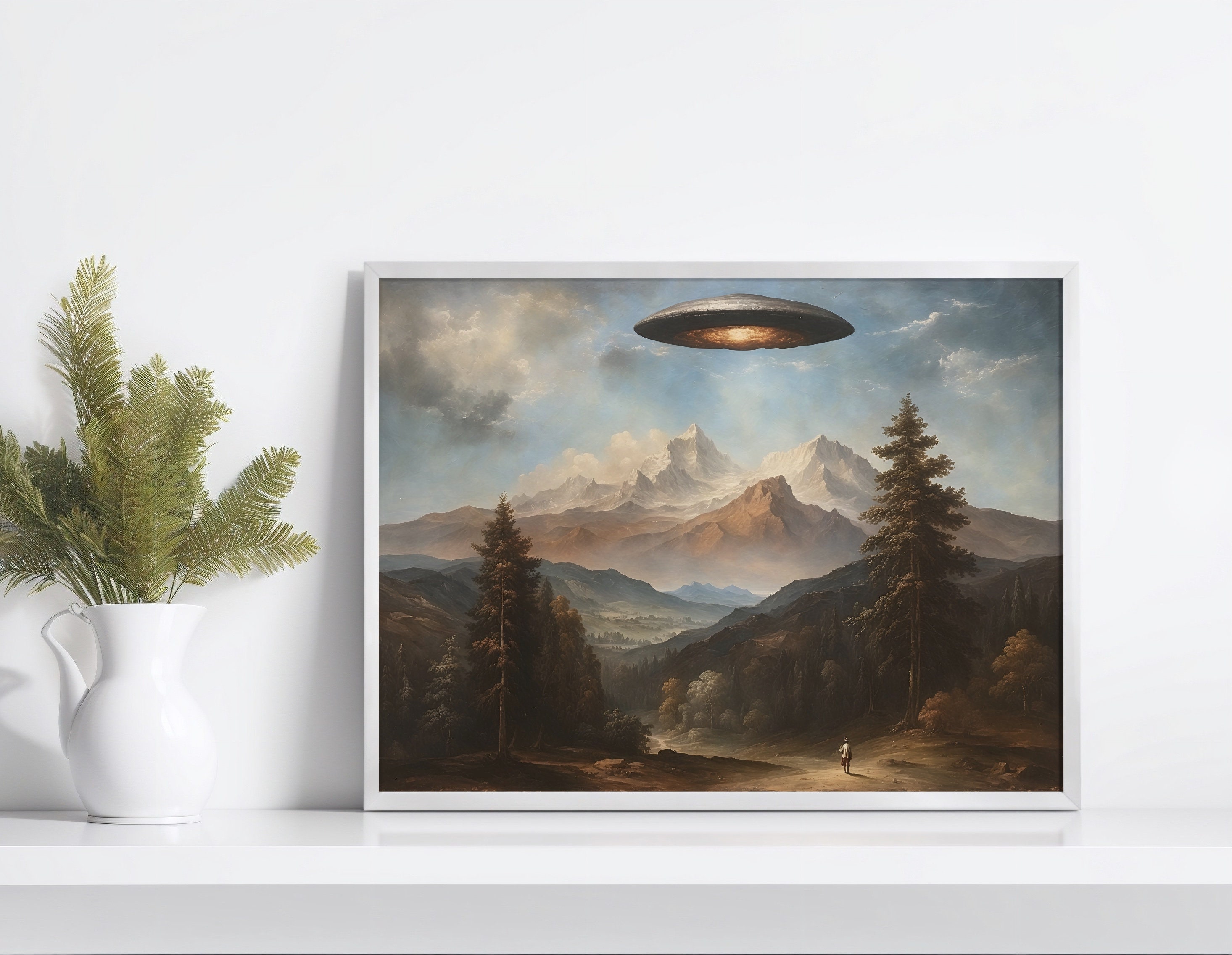 Moody Rustic Landscape Ufo Art, Vintage UFO Painting, UFO Print ...