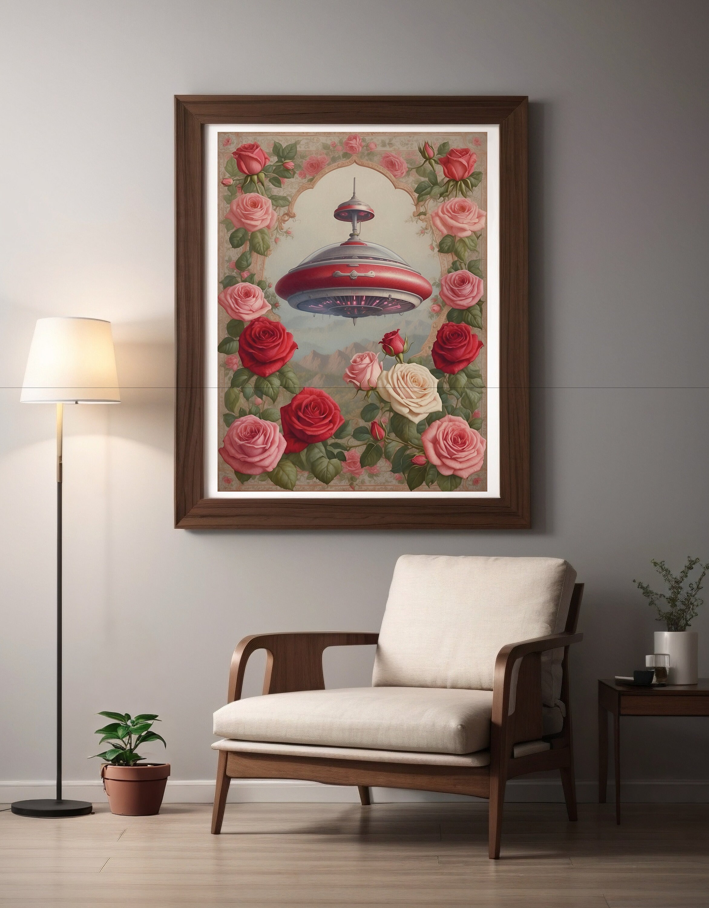 Flower Ufo Art, Vintage Rose Ufo Painting, Paper Flower Backdrop ...