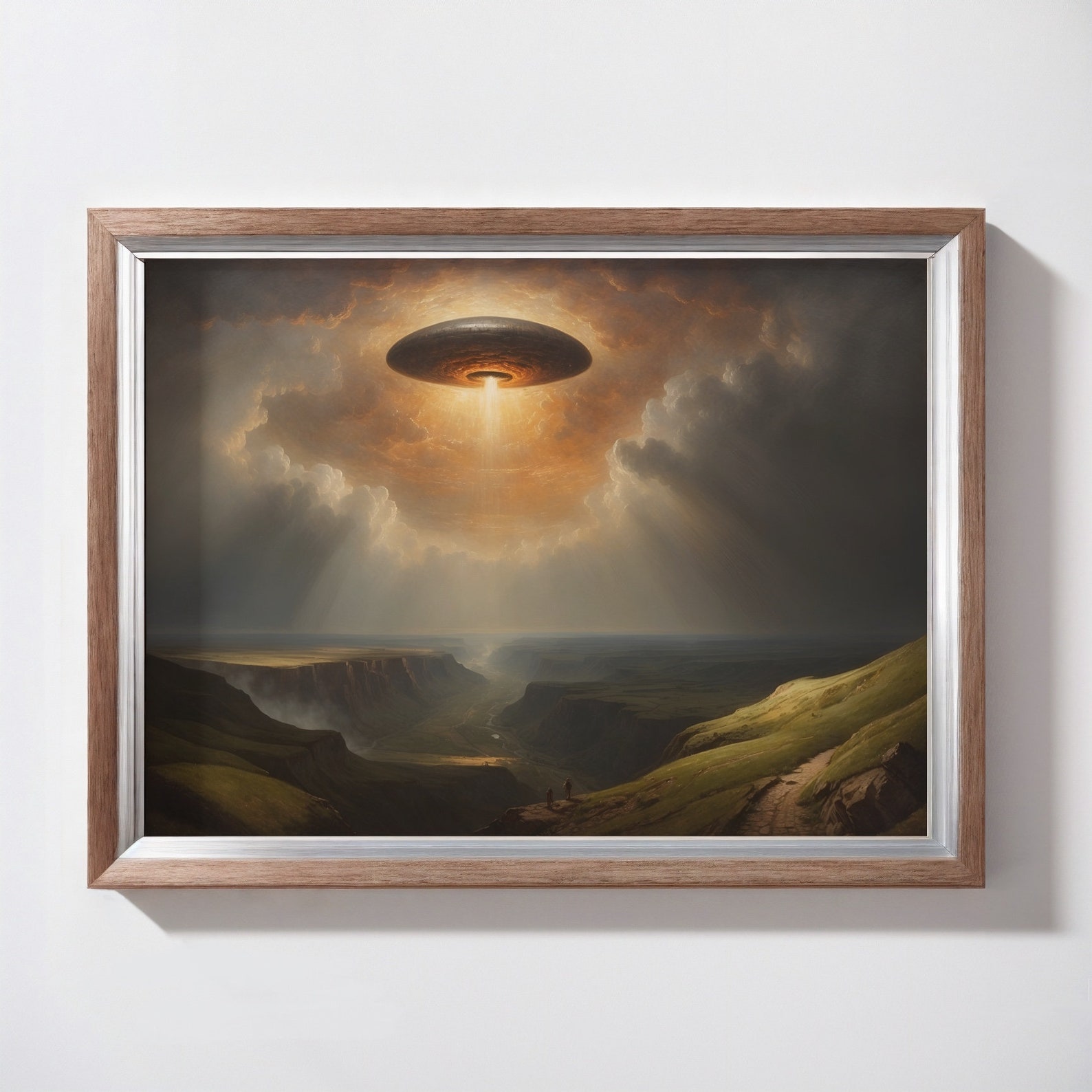 Vintage Impasto Landscape Ufo Painting, Ufo Decor Wall Hanging, Digital ...