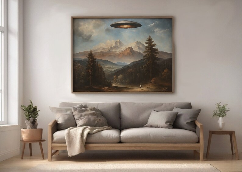 Moody Rustic Landscape Ufo Art, Vintage UFO Painting, UFO Print ...