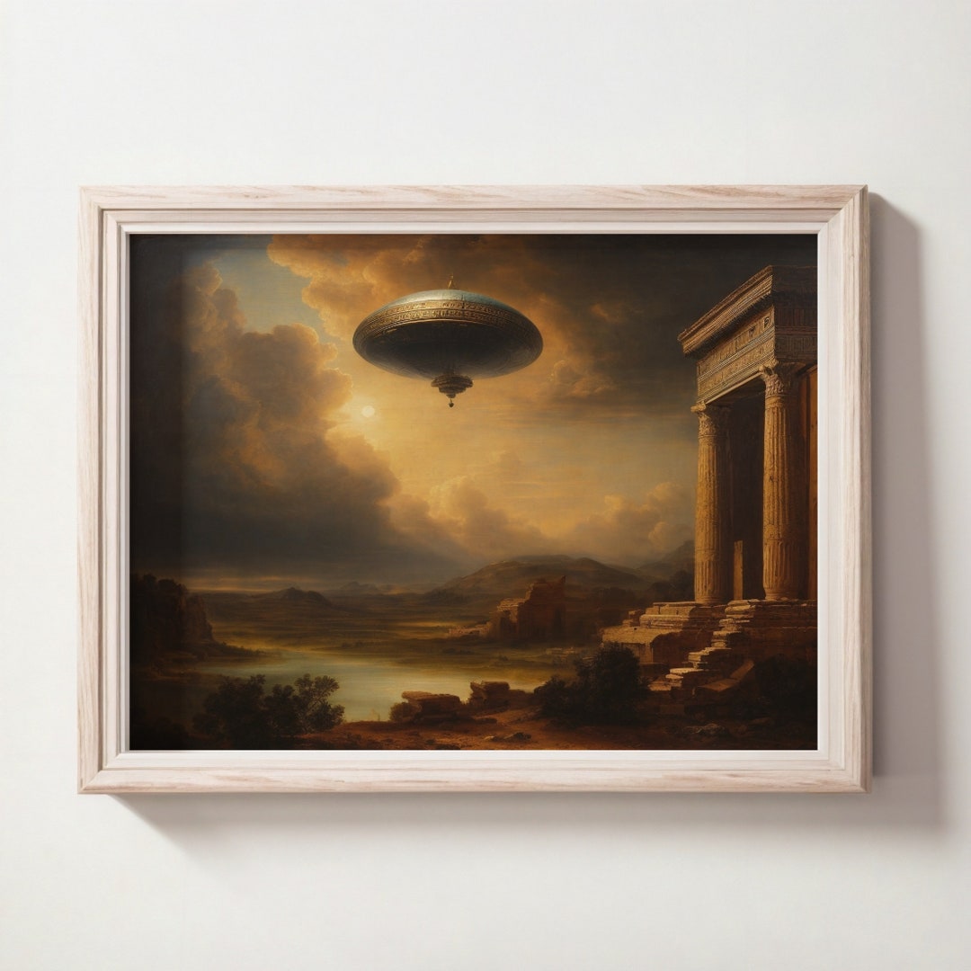 Ancient Egyptian Ruins UFO Print, Moody Vintage Wall Art, UFO Art, UAP ...