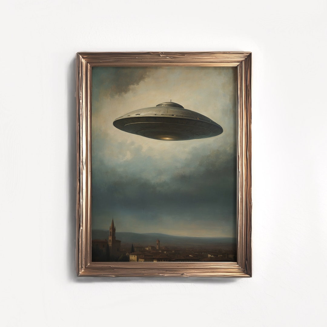 Moody Ufo Painting, Vintage Ufo Art, Rustic Oil Painting, Printable Art ...