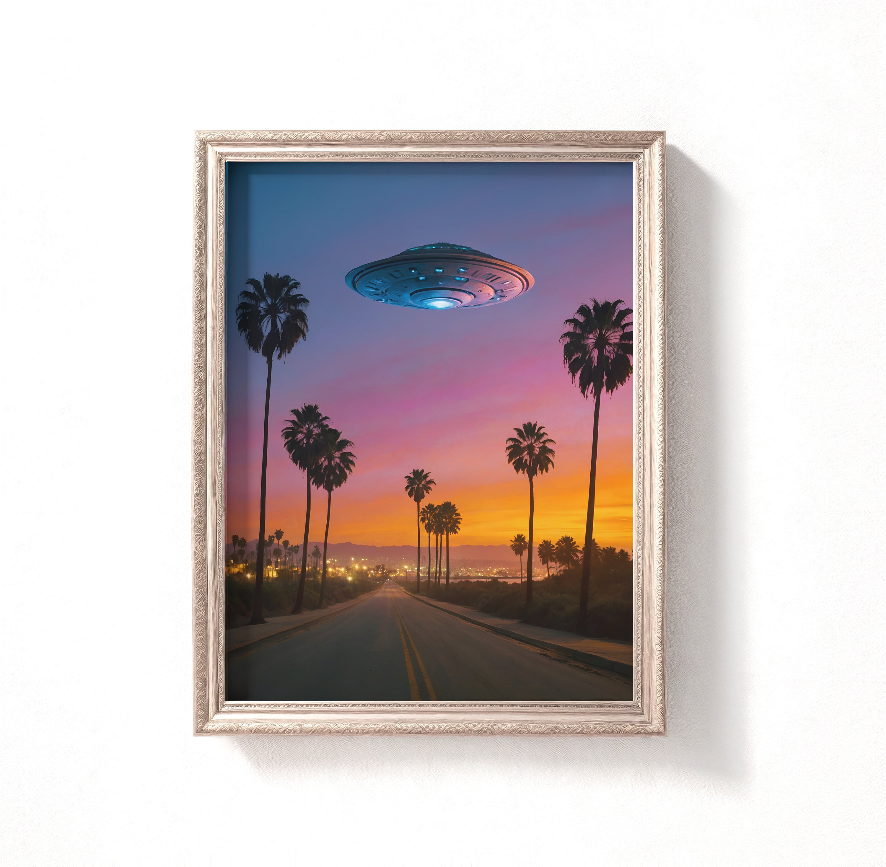 Vibrant Ufo Art, Palm Tree Painting, Retro Ufo Poster, 80s Sunset ...